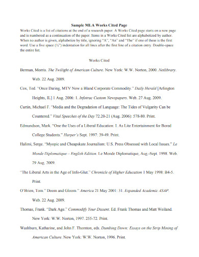 MLA Format Works Cited - - Examples, PDF | Examples