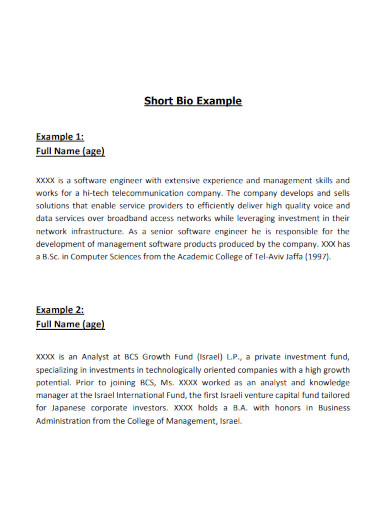 Short Bio Examples Pdf Examples