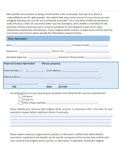 Religious Exemption - Examples, PDF | Examples
