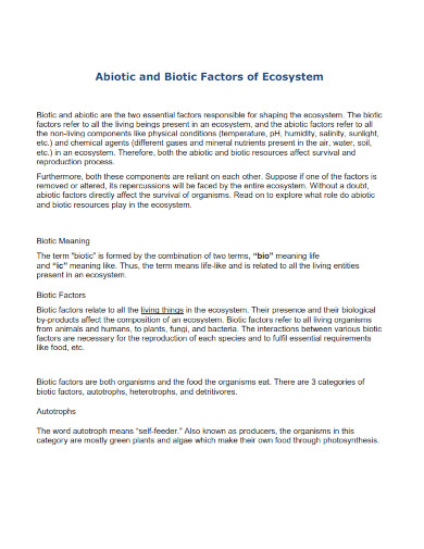 Abiotic - Examples, PDF | Examples