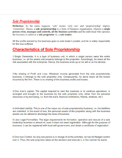 Sole Proprietorship - Examples, PDF | Examples