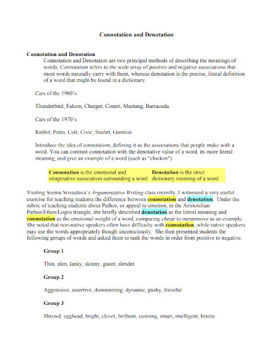 Denotation - Examples, PDF | Examples