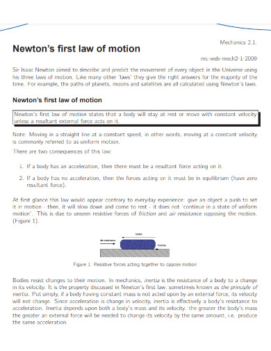 Newton's First Law - Examples, PDF | Examples