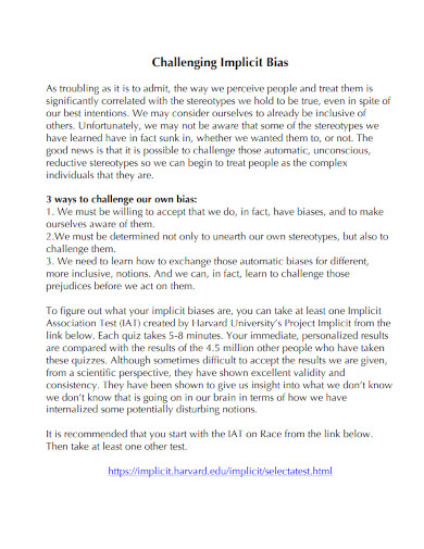 Implicit Bias - Examples, PDF | Examples