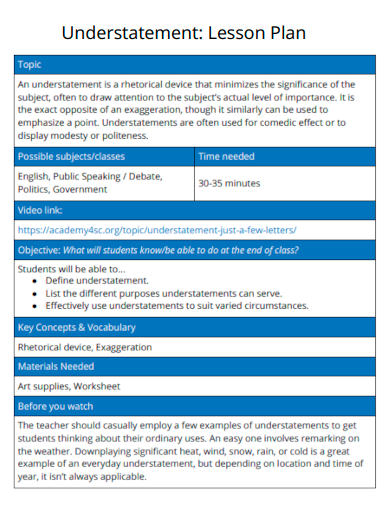 Understatement - Example, PDF | Examples