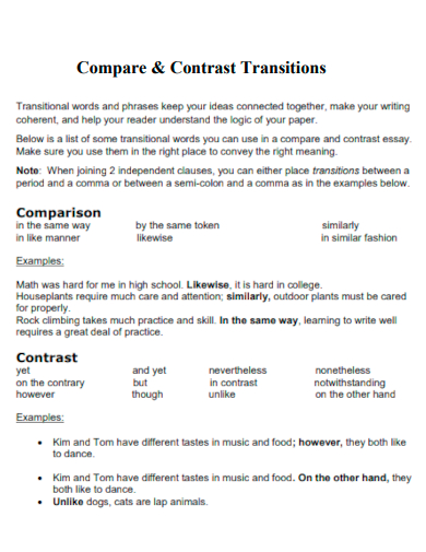 Compare and Contrast Essay - Example, PDF | Examples
