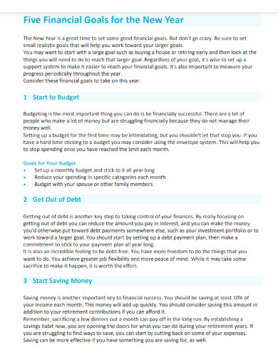Financial Goals - 10+ Examples, Format, Sample | Examples
