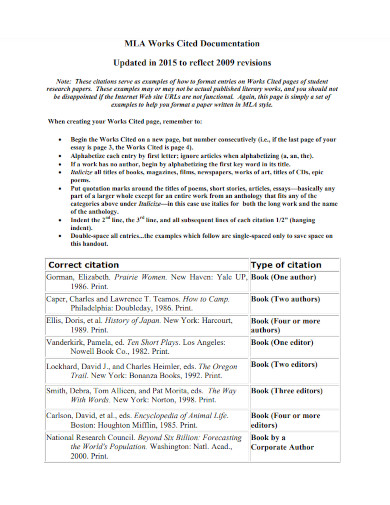 10+ Work Cited MLA Format - Examples, PDF | Examples