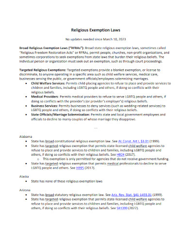 Religious Exemption - Examples, PDF | Examples