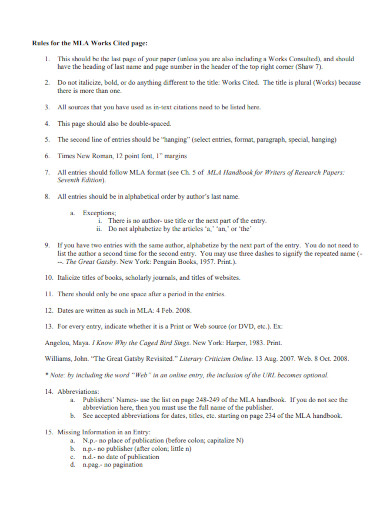 10+ Work Cited MLA Format - Examples, PDF | Examples