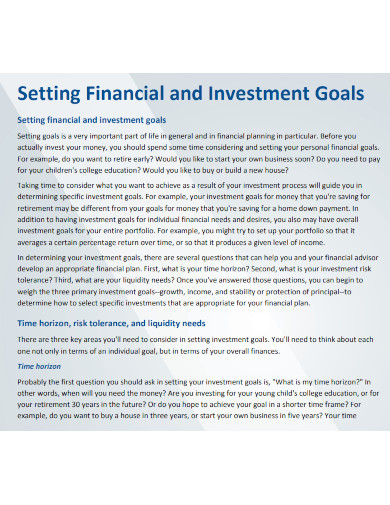 Financial Goals - 10+ Examples, Format, Sample | Examples