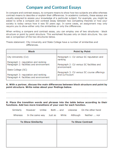 Compare and Contrast Essay - Example, PDF | Examples