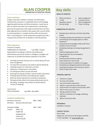 Administrative Assistant Resume - 16+ Examples, Format, Pdf