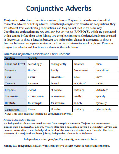 5+ Conjunctive Adverb Examples in PDF | Examples