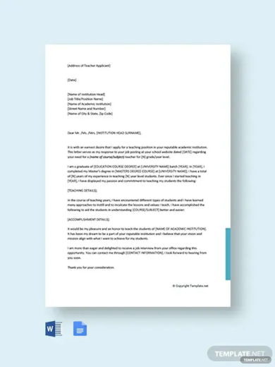 Cover Letter For Job Application - Examples, Word, Google Docs, Apple ...