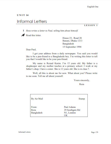 Informal Letter - Examples | Examples