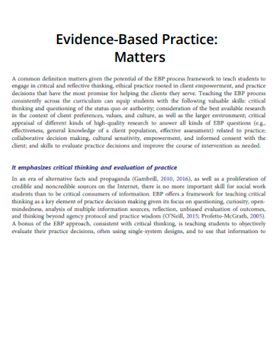 Evidence Based Practice - Example, PDF | Examples