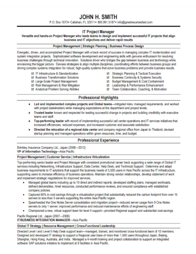 Project Manager Resume - Examples, Word, Apple Pages, PSD, Publisher ...