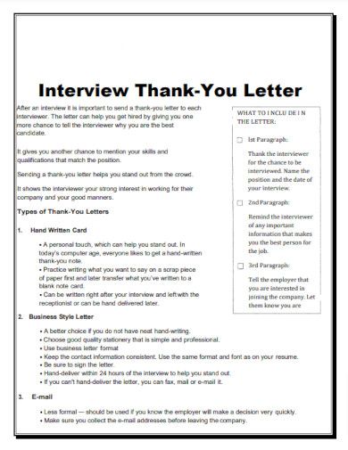 Thank You Letter After Interview - 24+ Examples, Format, How to Write, PDF