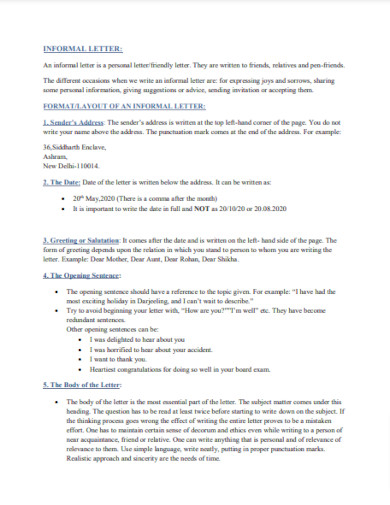 Informal Letter - Examples | Examples