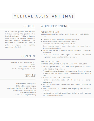 Medical Assistant Resume - Examples, PDF, Apple Pages, MS Word, PSD ...