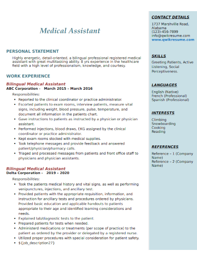 Medical Assistant Resume - Examples, PDF, Apple Pages, MS Word, PSD ...