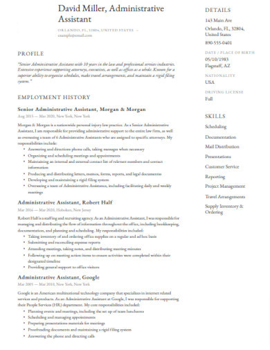Administrative Assistant Resume - 16+ Examples, Format, Pdf