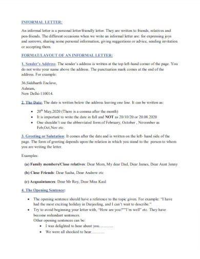 Informal Letter - Examples | Examples