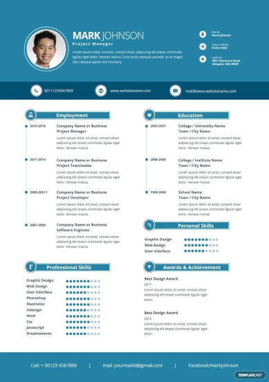 Project Manager Resume - Examples, Word, Apple Pages, PSD, Publisher ...