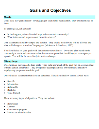 24+ Goals and Objectives - Examples, PDF | Examples