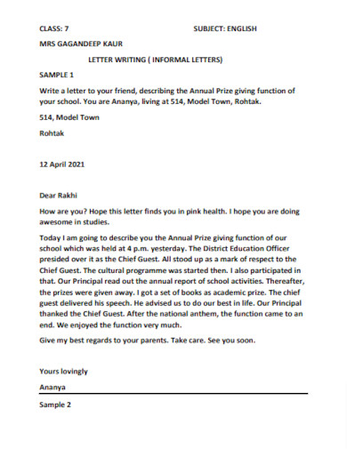Informal Letter - Examples | Examples