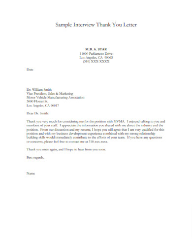 Thank You Letter After Interview - 24+ Examples, Format, How to Write, PDF