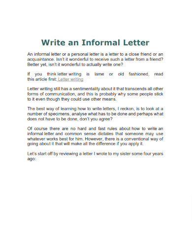 Informal Letter - Examples | Examples