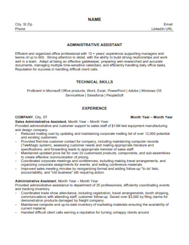Administrative Assistant Resume - 16+ Examples, Format, Pdf