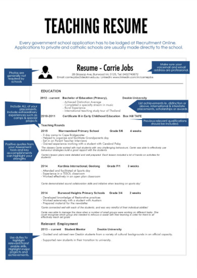 Teaching Resume - Examples, Word, Apple Pages, PSD, PDF | Examples