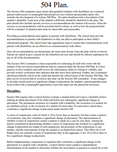 20+ 504 Plan Examples- PDF | Examples