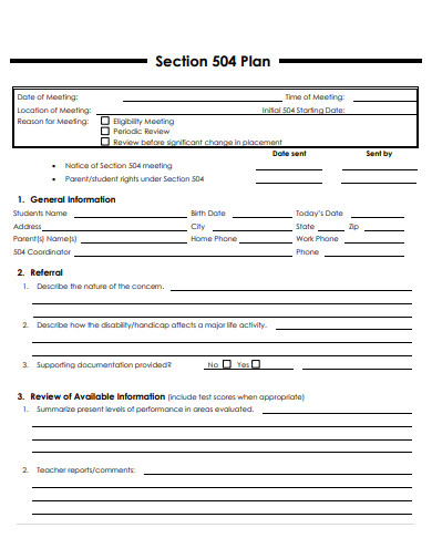 20+ 504 Plan Examples- PDF | Examples