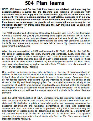 20+ 504 Plan Examples- PDF | Examples