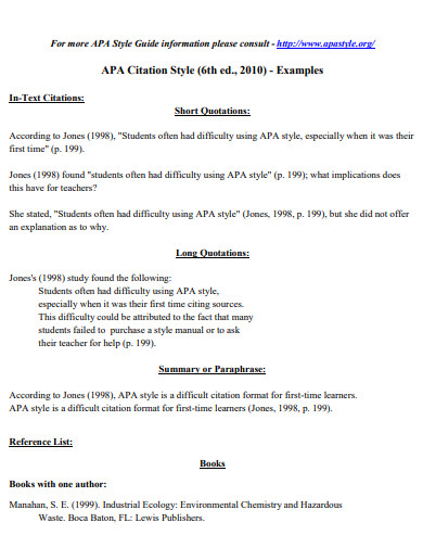 26+ APA Style Citation Examples in PDF | Examples