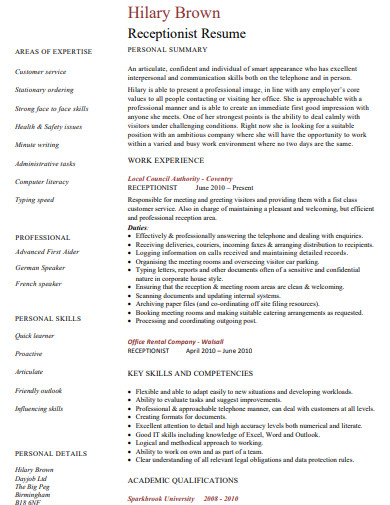 19+ Receptionist Resume Examples in PDF, DOC, Apple Pages, MS Word ...