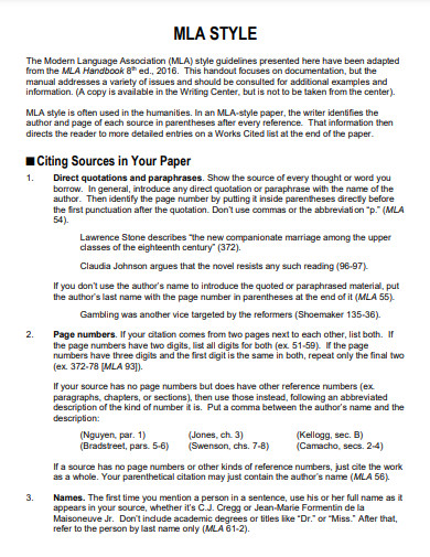 21 + MLA Style Format in PDF | Examples