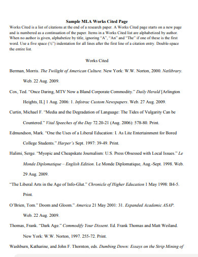 24+ MLA Works Cited Page Example in PDF | Examples