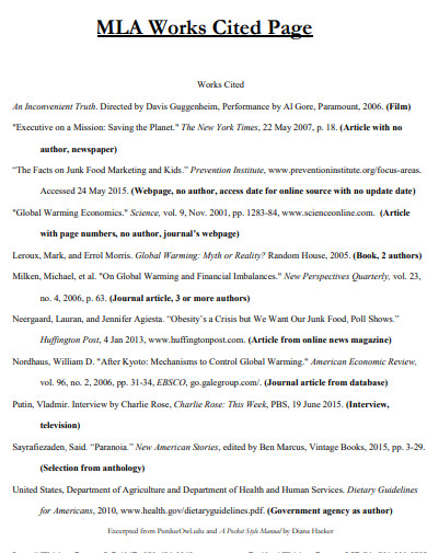 24+ MLA Works Cited Page Example in PDF | Examples