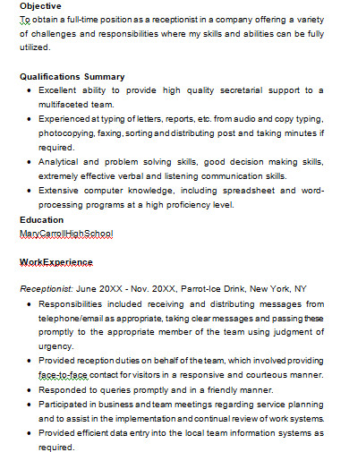 19+ Receptionist Resume Examples In Pdf, Doc, Apple Pages, Ms Word 
