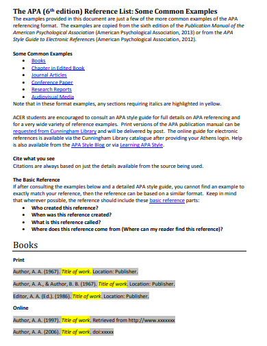 APA Reference List - 19+ Examples, PDF