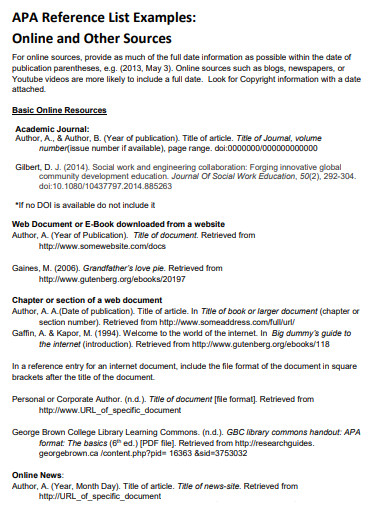 APA Reference List - 19+ Examples, PDF