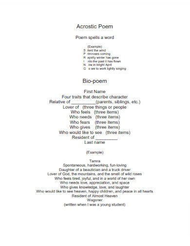 21+ Bio Poem Examples - PDF | Examples