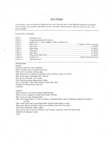 21+ Bio Poem Examples - PDF | Examples