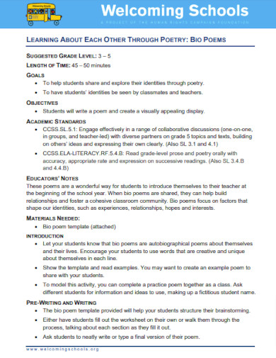 21+ Bio Poem Examples - PDF | Examples