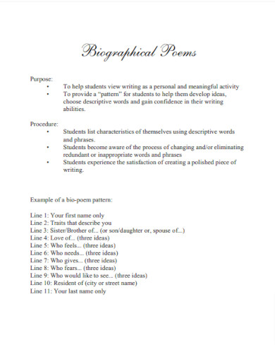21+ Bio Poem Examples - PDF | Examples